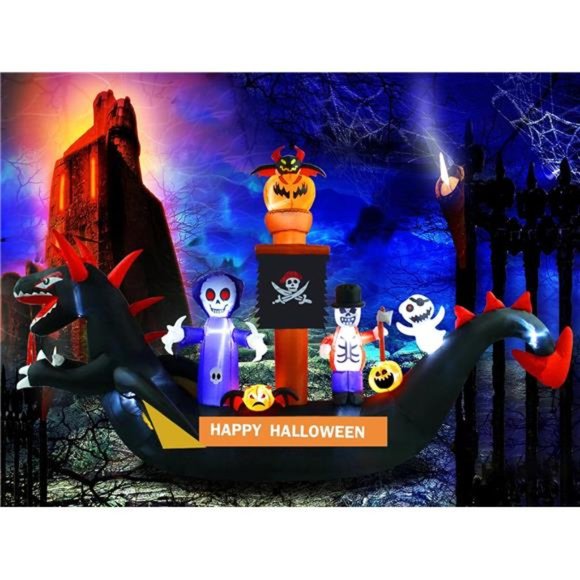 Holiday | 11ft Halloween Inflatables Dragon Pirate Ship Skeletons ...